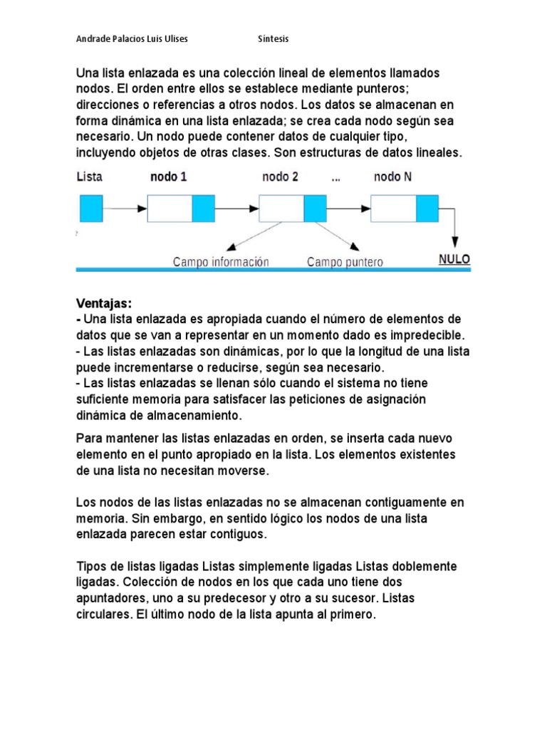 Una Lista Enlazada Es Una Colección Lineal de Elementos Llamados Nodos ...