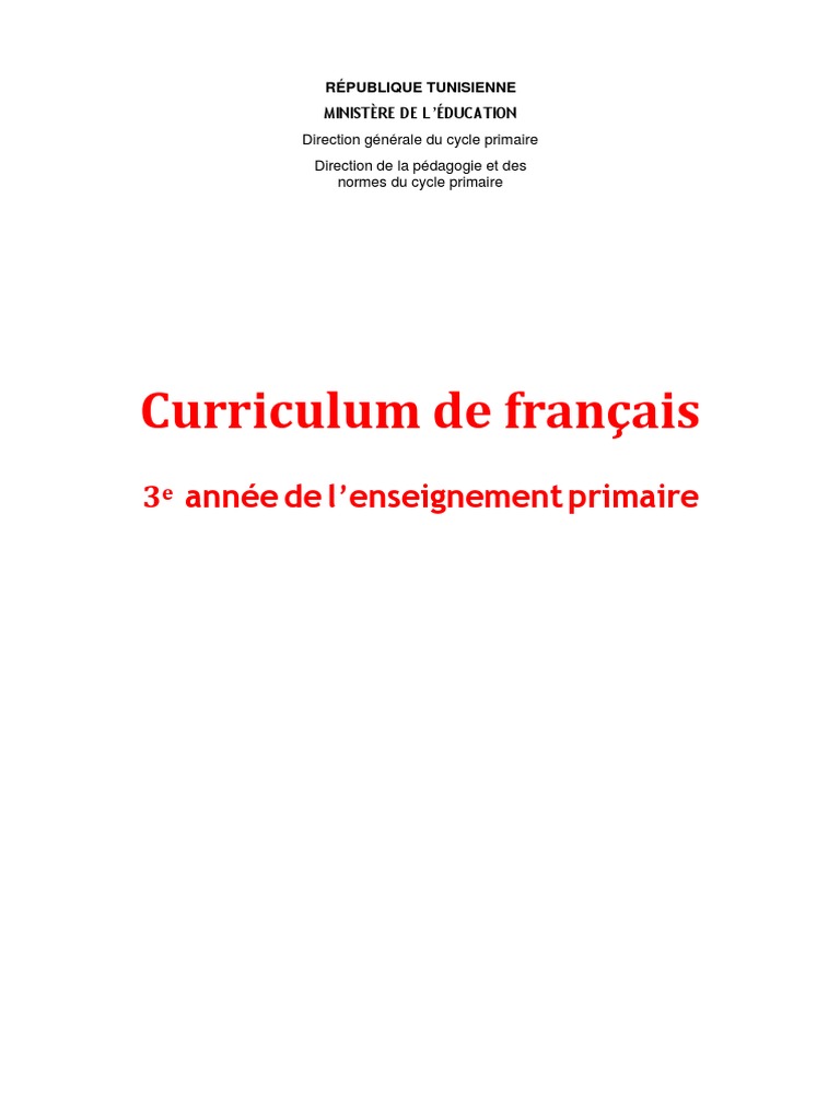 Curriculum Français 3e Année Primaire | PDF | Évolution de carrière ...