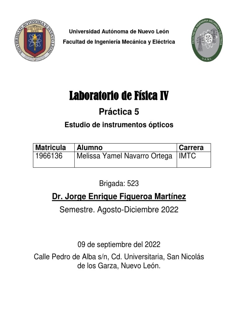 Práctica 5-Lab Física 4-Melissa Navarro-1966136 | PDF | Telescopio | Óptica