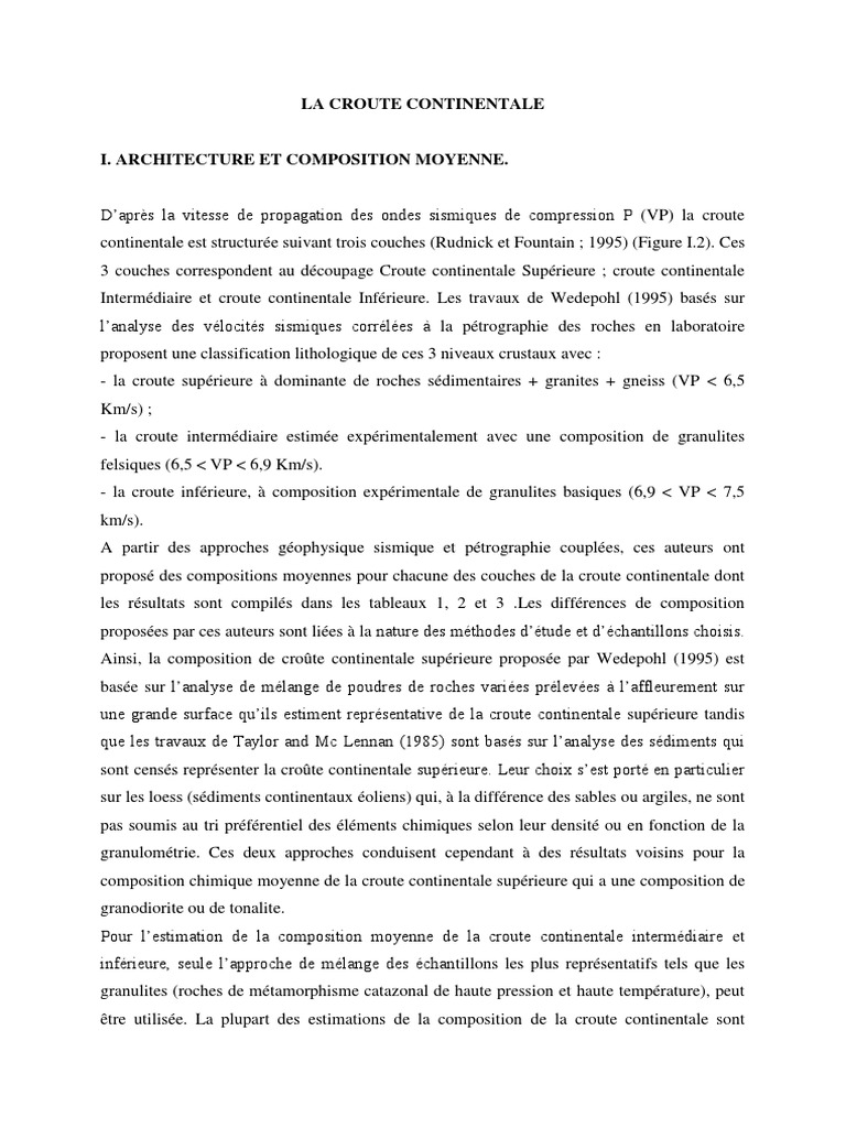 Composition de la croûte continentale | PDF | Granit | Croûte terrestre