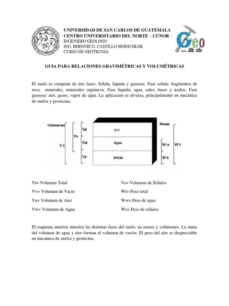 Guía de Relaciones Gravimétricas y Volumétricas en Geotecnia | PDF ...