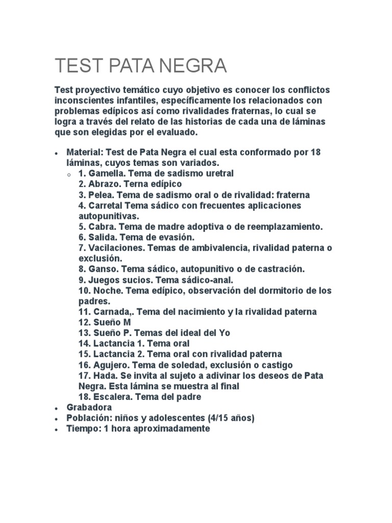 Test de Pata Negra | PDF