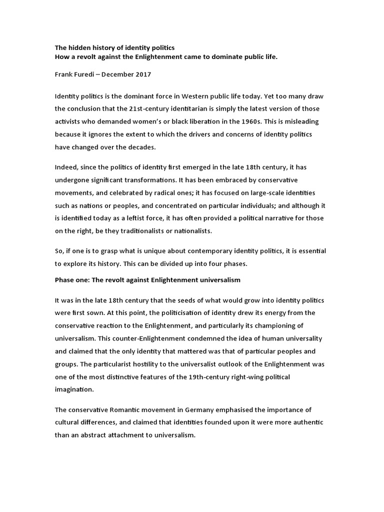Evolution of Identity Politics History | PDF | Identity Politics ...