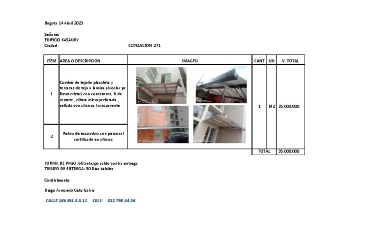Cotizacion 271 Edificio Kasaury | PDF