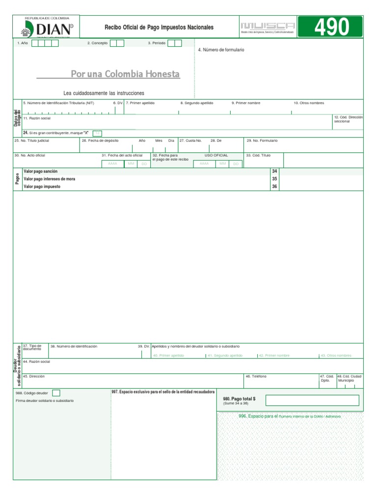 Recibo Oficial de Pago de Impuestos Nacionales proporciona detalles sobre el pago de impuestos ...