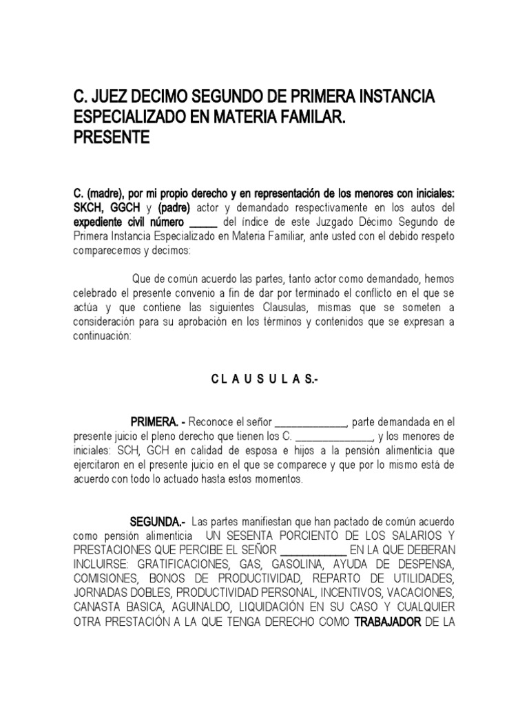 Convenio de Alimentos | Descargar gratis PDF | Pensión alimenticia | Justicia