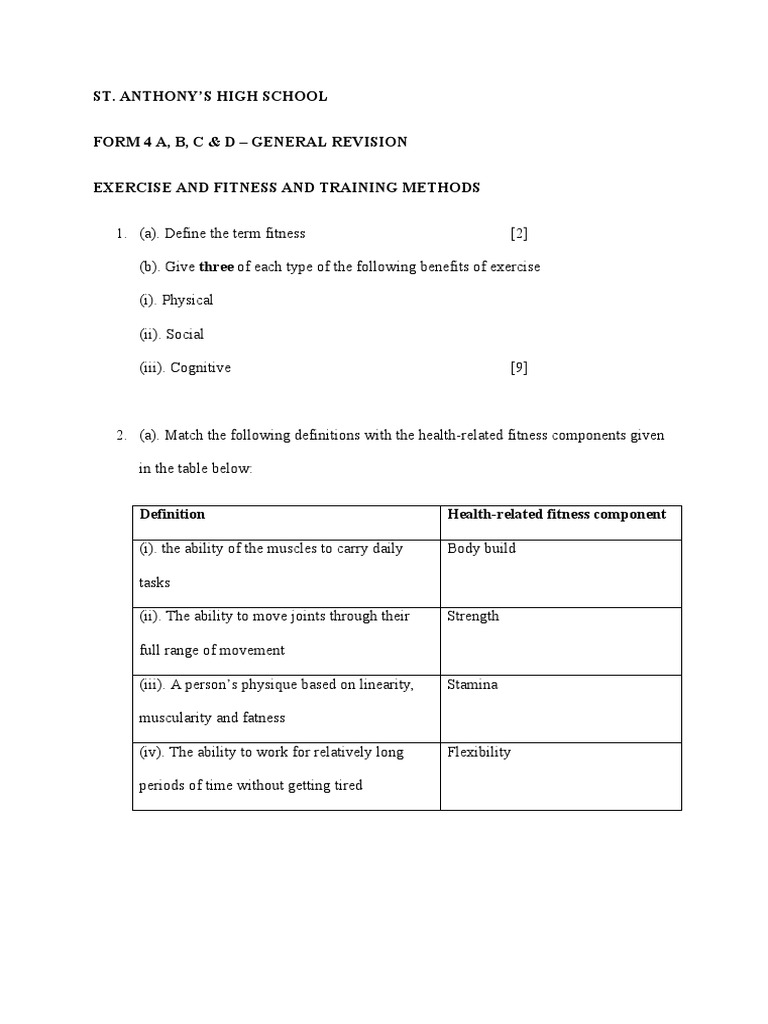 Form 4 A, B, C& D Exercise and Fitness | PDF | Physical Fitness ...
