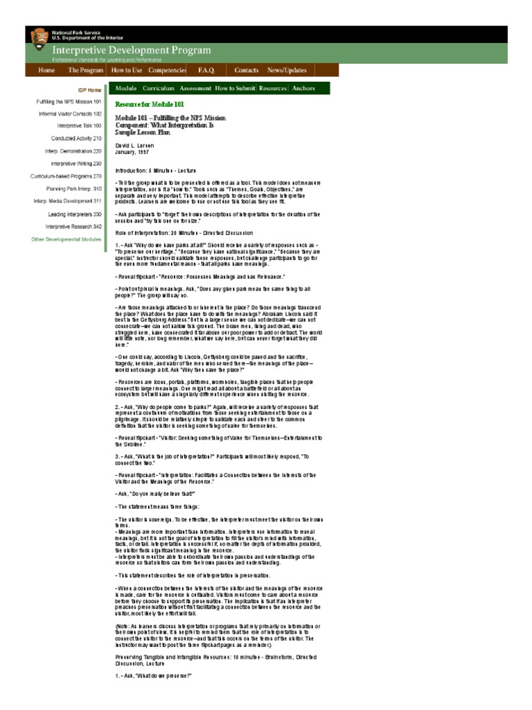 NPS Interpretation Lesson Plan | PDF | Chart | Concept