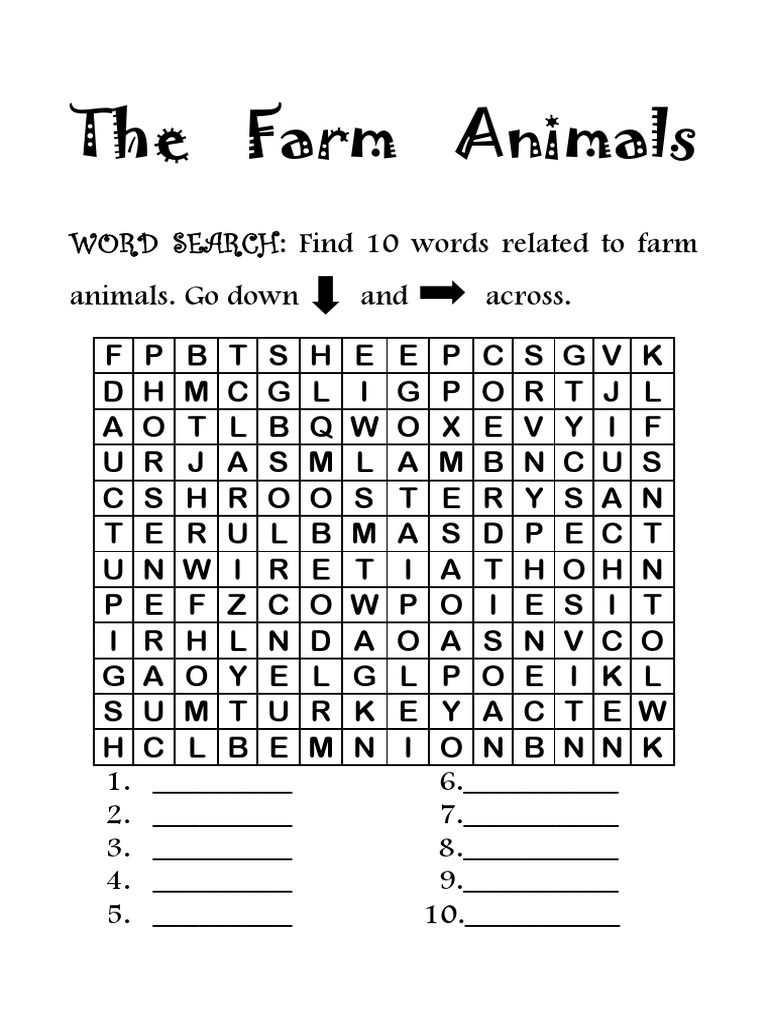 Farm Animals Word Search Puzzle | PDF