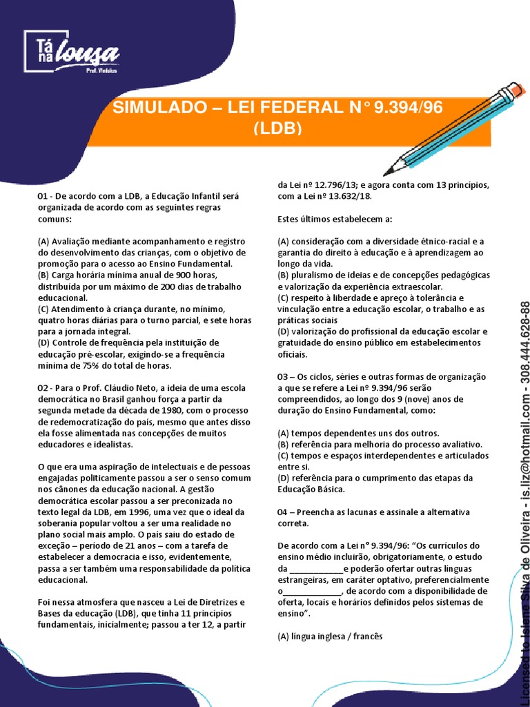 Simulado - Lei Federal #9.394-96 - LDB PDF | PDF | Ciências Sociais