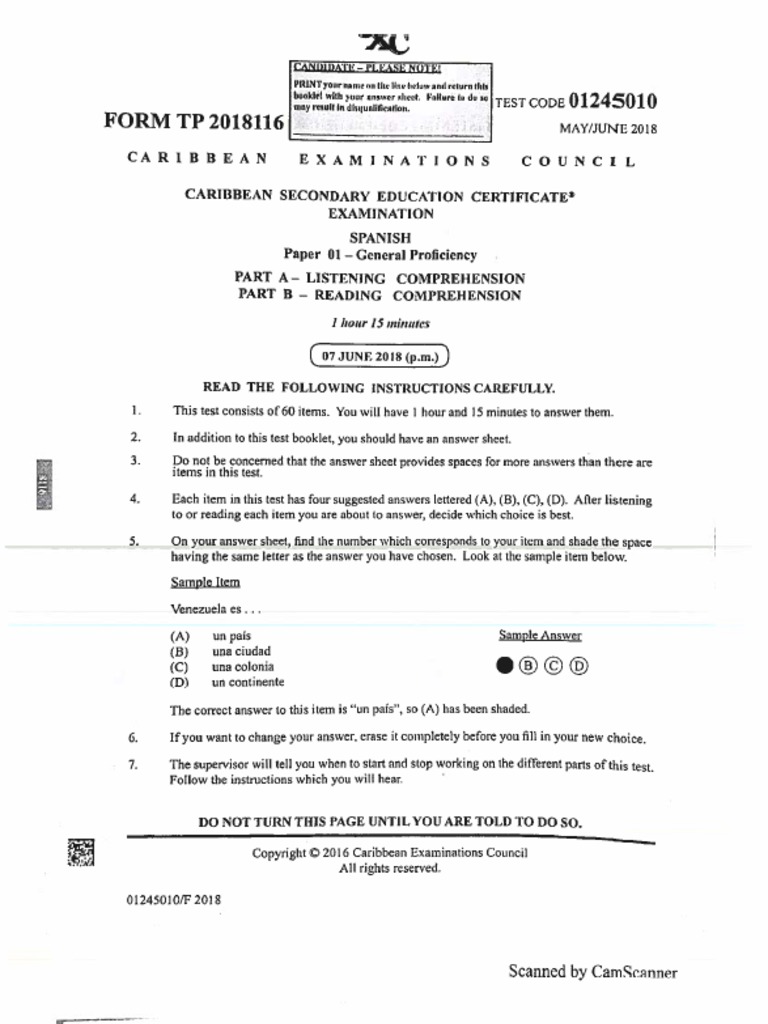Csec Spanish Paper 1 - June 2018 - Jan 2021 (Large Print) PDF | PDF
