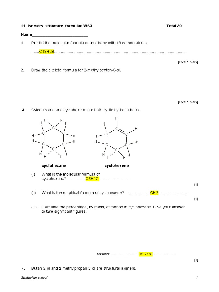 Isomers structure formulae worksheet | PDF | Isomer | Molecules