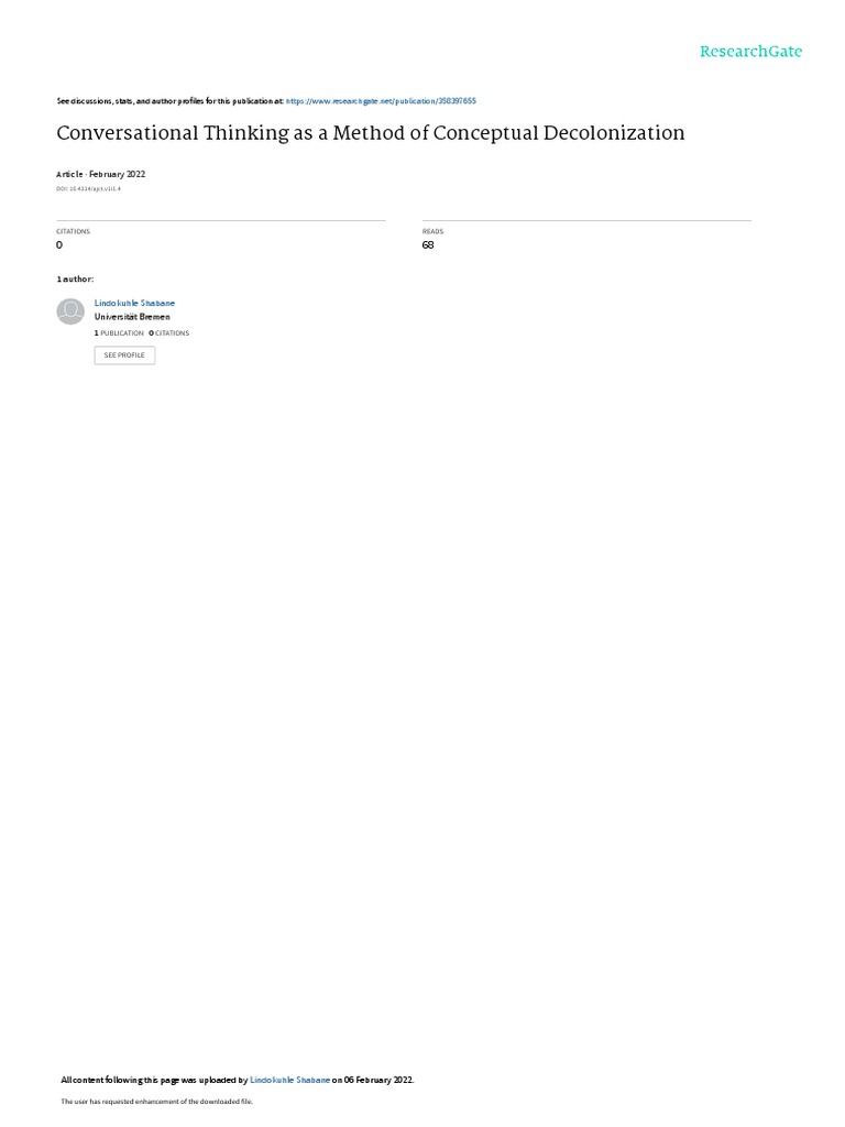 4 AJCT L Shabane Conversational Thinking As A Method of Conceptual Decolonization PDF | PDF ...