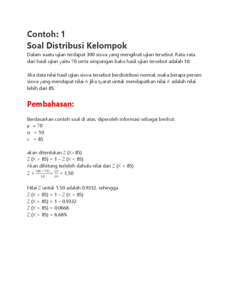 Contoh Soal Distribusi Normal dan Pembahasan | PDF
