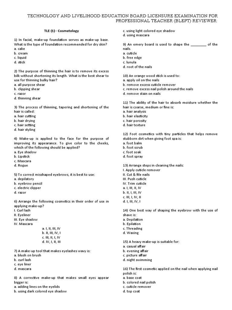 Technology and Livelihood Education Board Licensure Examination For ...