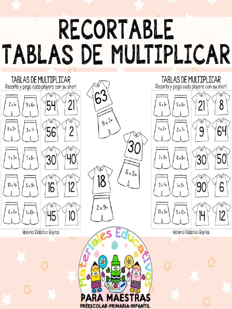Juego Recortable de Tablas de Multiplicar Recopilado Por Materiales ...