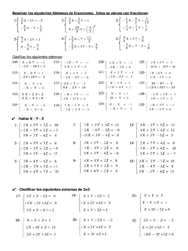 Ejercicios de Sistemas de Ecuaciones | PDF