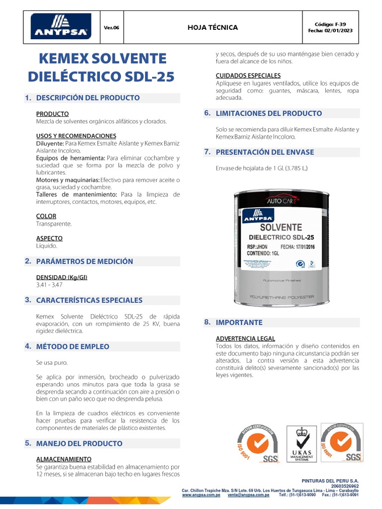Kemex Solvente Dielectrico Sdl25. | PDF