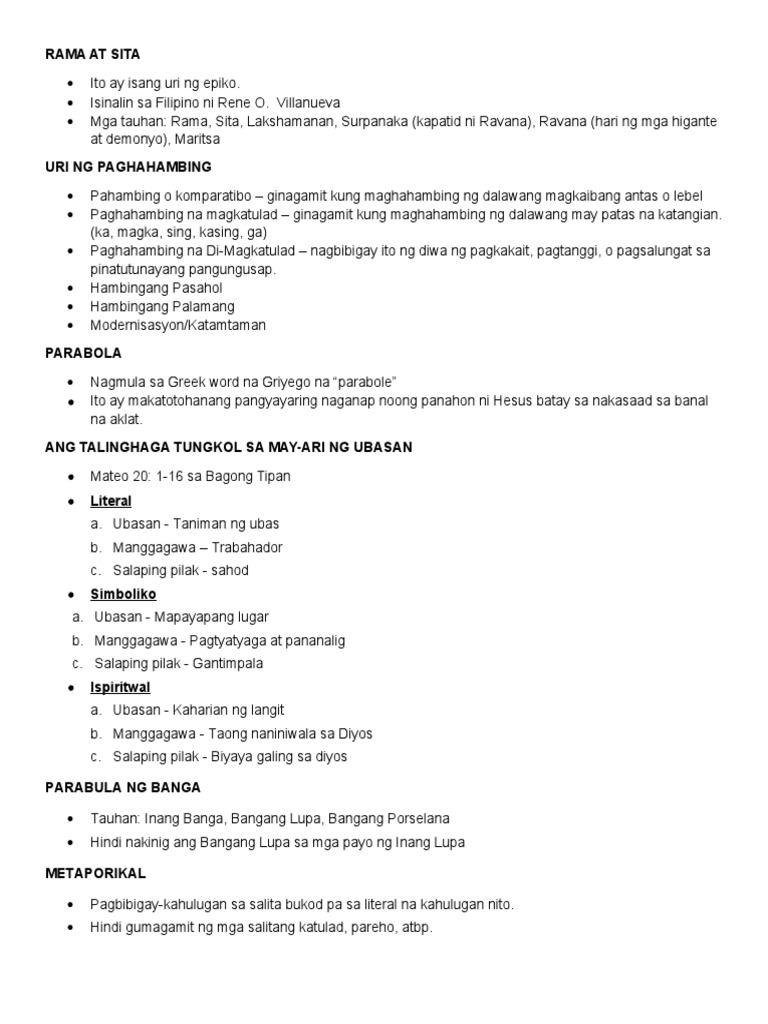 FILIPINO REV NOTES | PDF