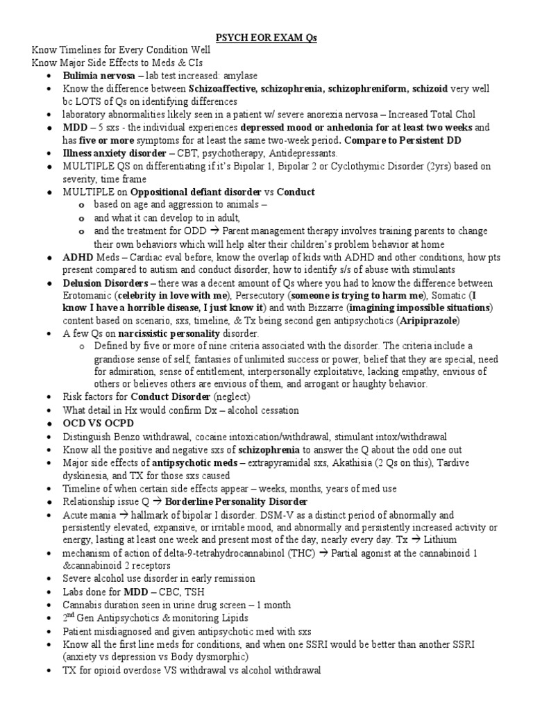PSYCH EOR EXAM Qs | PDF | Mental Disorder | Bipolar Disorder
