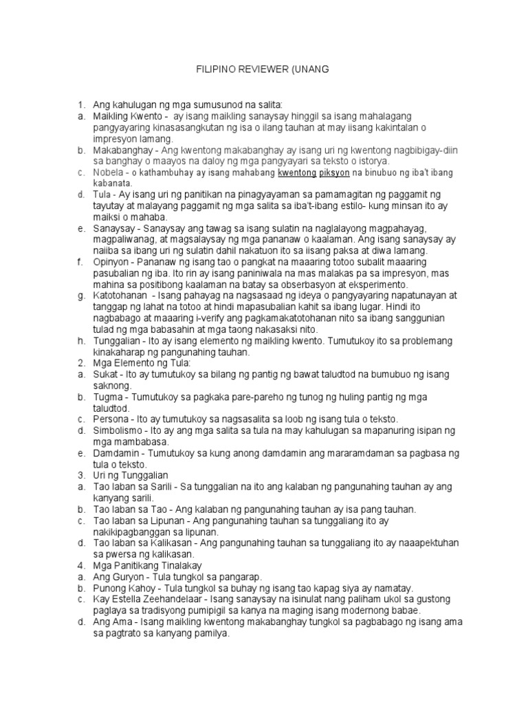 Filipino Reviewer | PDF