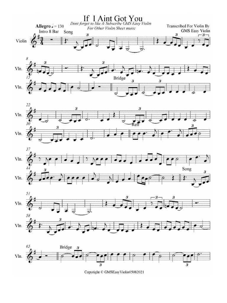 If I Ain't Got You - GMS Easy Violin Cover | PDF