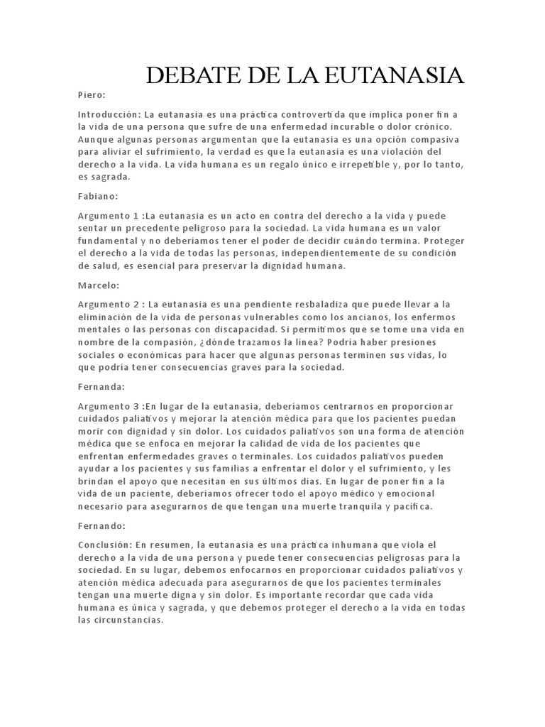 Debate de La Eutanasia | PDF | Causas de la muerte | Medicina CLINICA