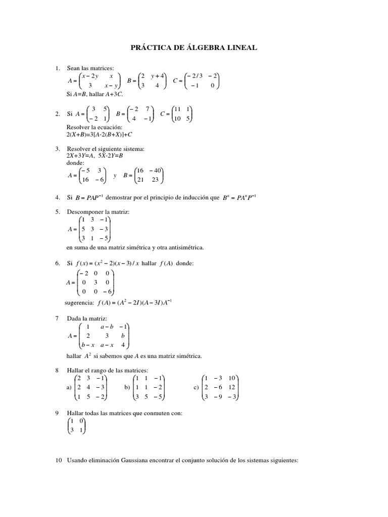Practica Matrices | PDF | Matriz (Matemáticas) | Análisis matemático