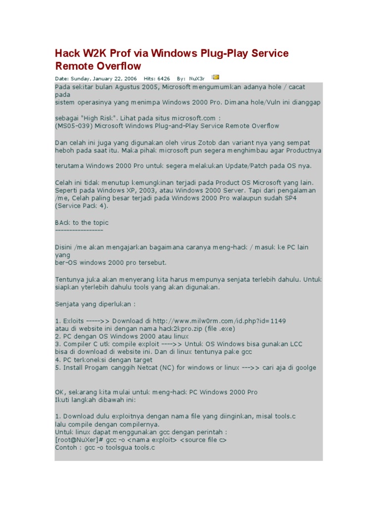 Hack W2K Prof Via Windows Plug | PDF