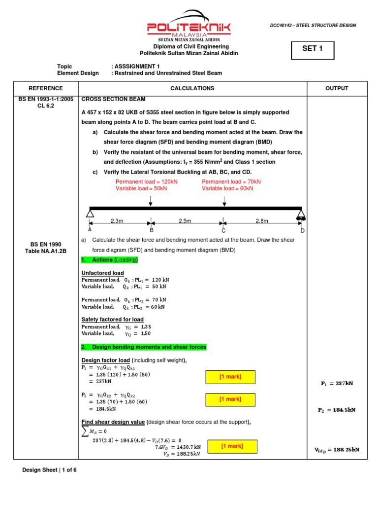 DCC40142 - Scheme Assignment 1 Set 1 | PDF | Bending | Beam (Structure)