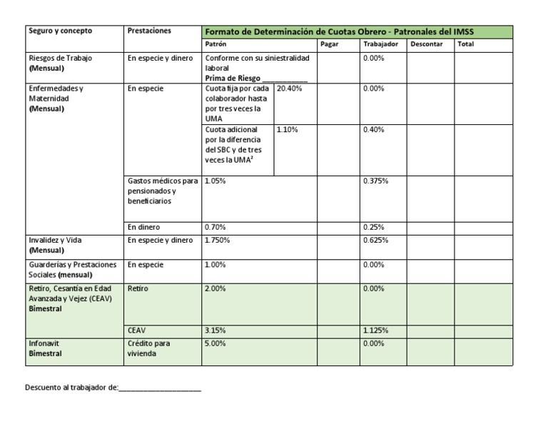 Formato para Determinacion Cuotas Obrero-Patronales | PDF Formato para Determinacion Cuotas Obrero-Patronales | PDF