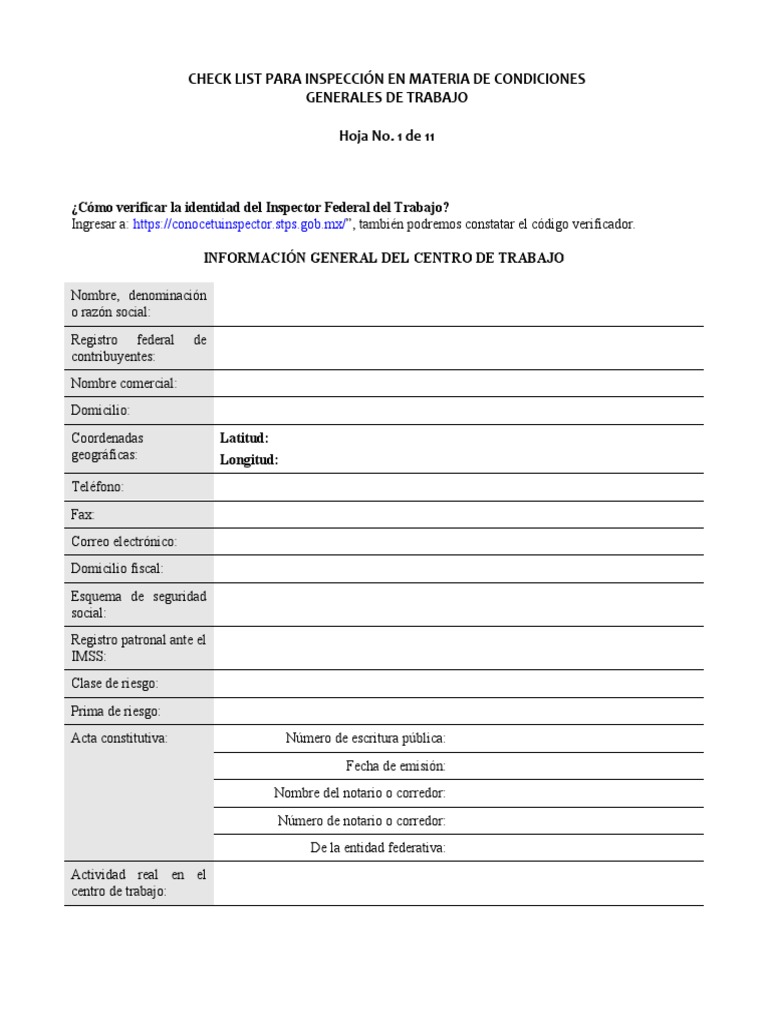 Checklist Condiciones Generales de Trabajo STPS | PDF