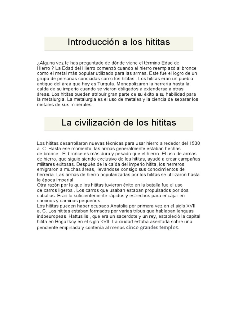 Introducción A Los Hititas | PDF | Herrero | Edad de Hierro