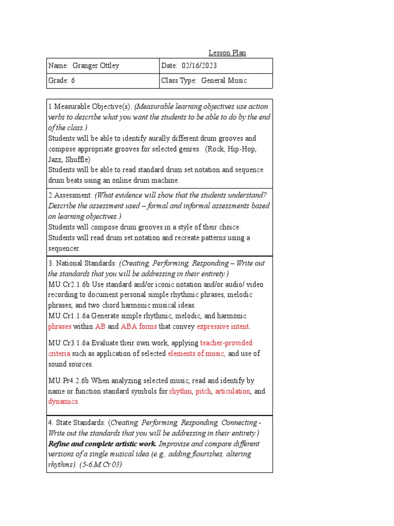 Unit Lesson 1 Me-311 | PDF | Drum Kit | Musical Notation