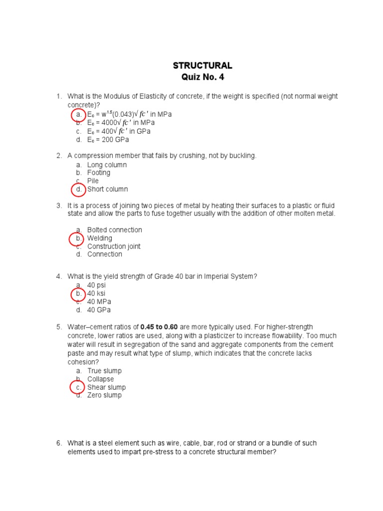 Structural Masangkay Quiz 4 | PDF | Concrete | Beam (Structure)