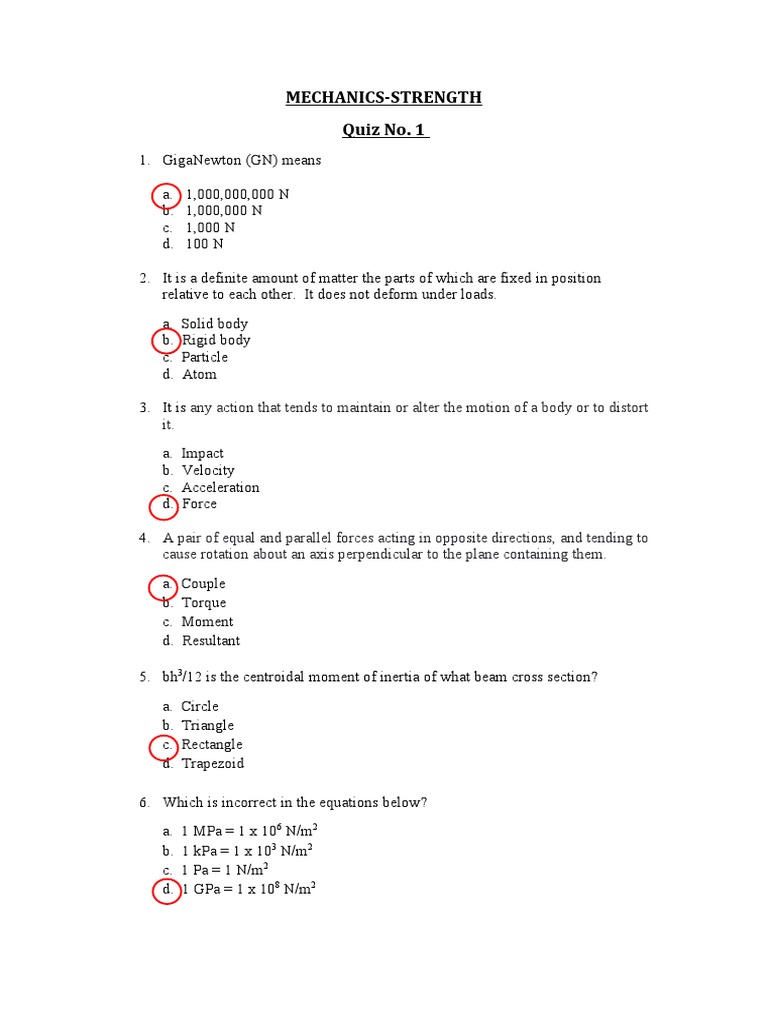 Structural Masangkay Quiz 1 | PDF | Stress (Mechanics) | Yield (Engineering)