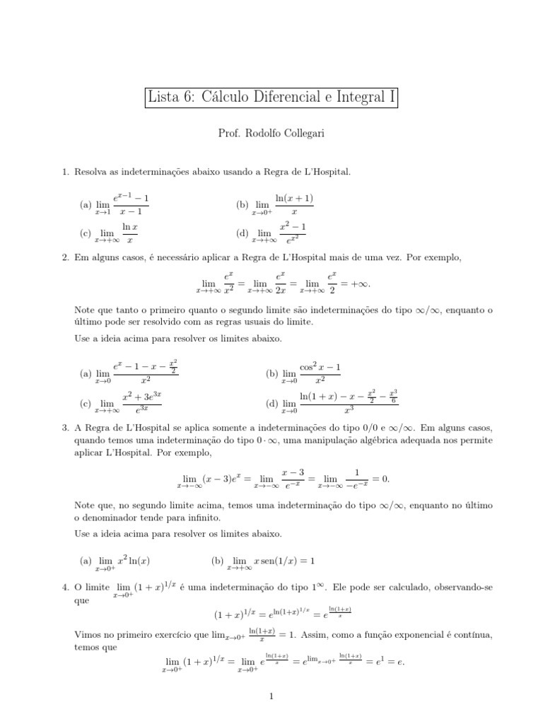 Lista 6 - C1 PDF | PDF | Matemática | Analise matemática