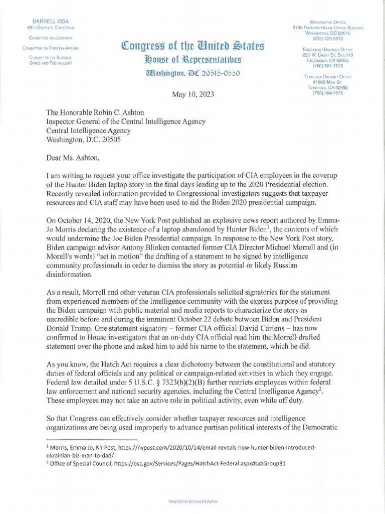 DEI Letter To CIA IG - 05.23 Updated v3 | PDF