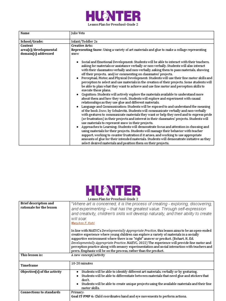 Creative Arts Lesson Plan Exploring Representations of Snow - Julie ...