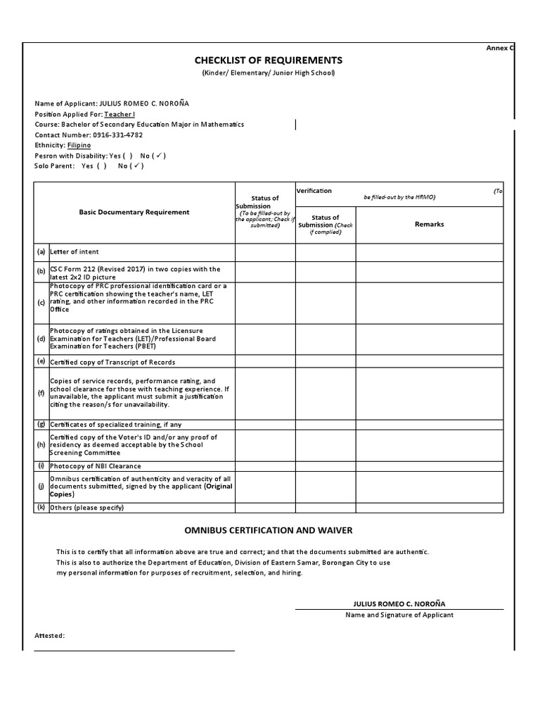 Checklist of Requirements | PDF | Identity Document