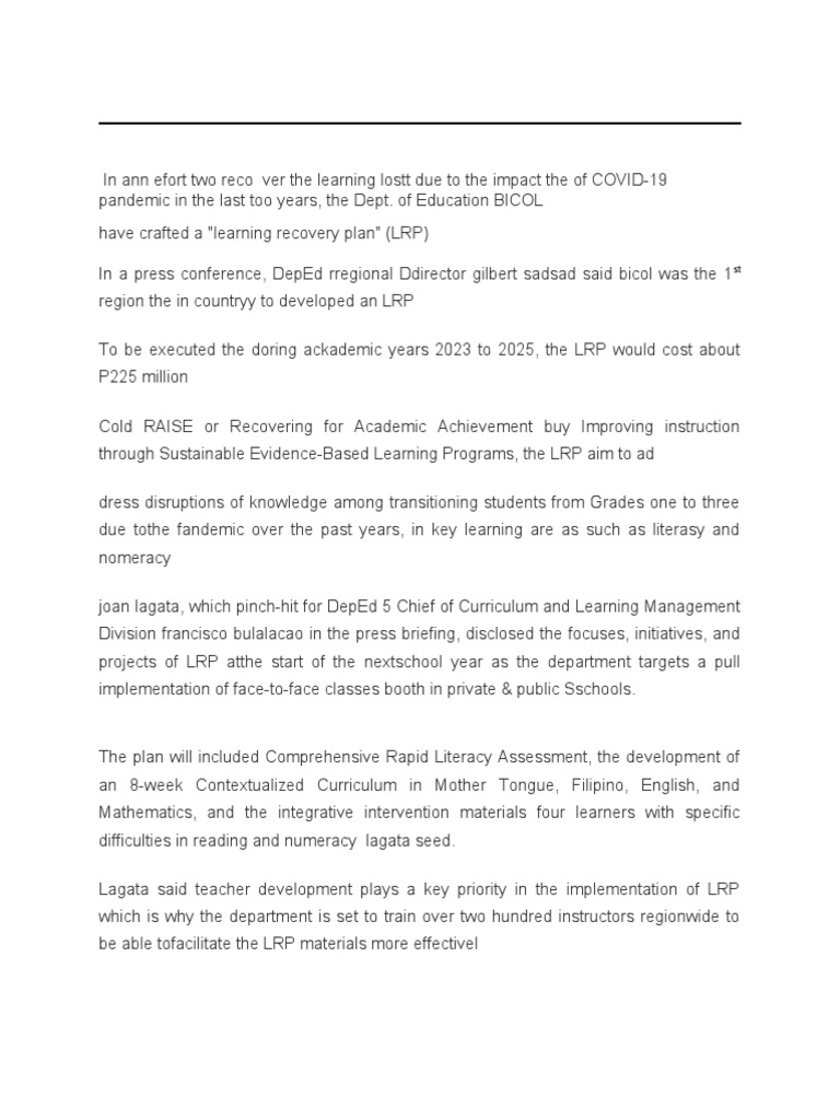 DepEd-Bicol-pioneers-learning-recovery-plan-as-in | PDF