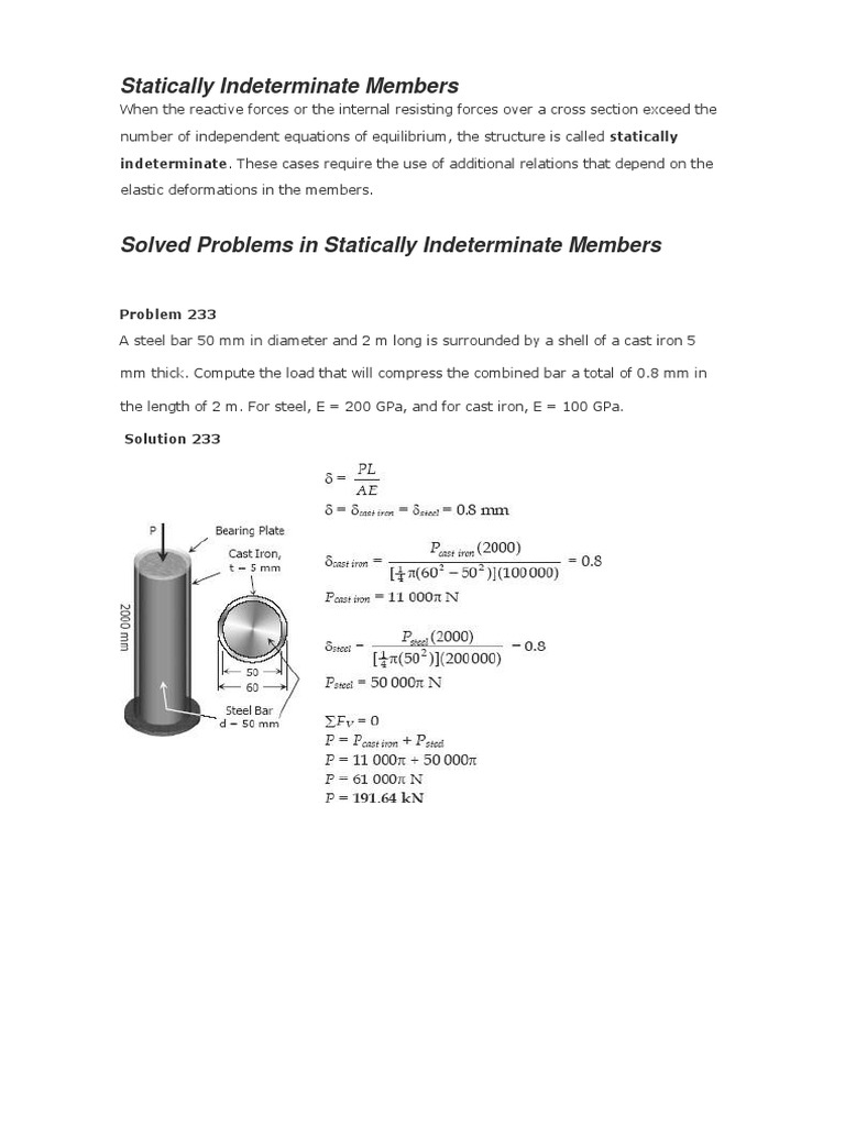 Statically Indeterminate Members PDF | PDF | Stress (Mechanics) | Pipe (Fluid Conveyance)