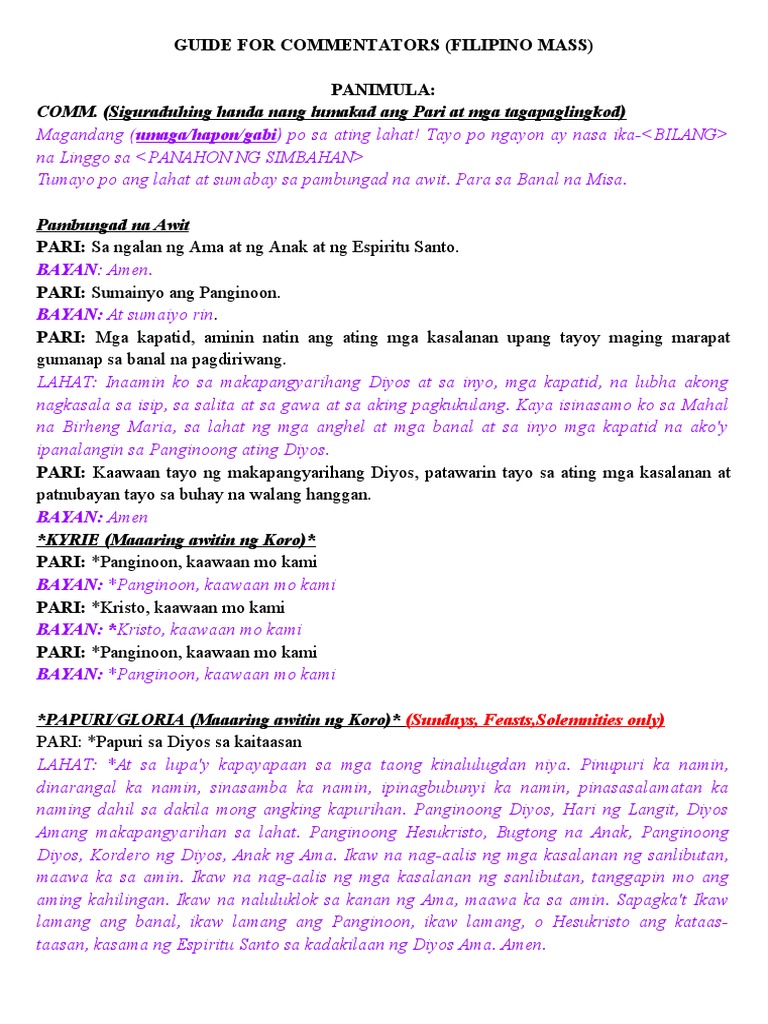 GUIDE FOR COMMENTATORS (FILIPINO MASS) | PDF