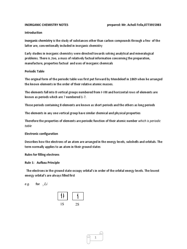 Inorganic Chem 1 2 PDF | Download Free PDF | Ion | Chemical Bond