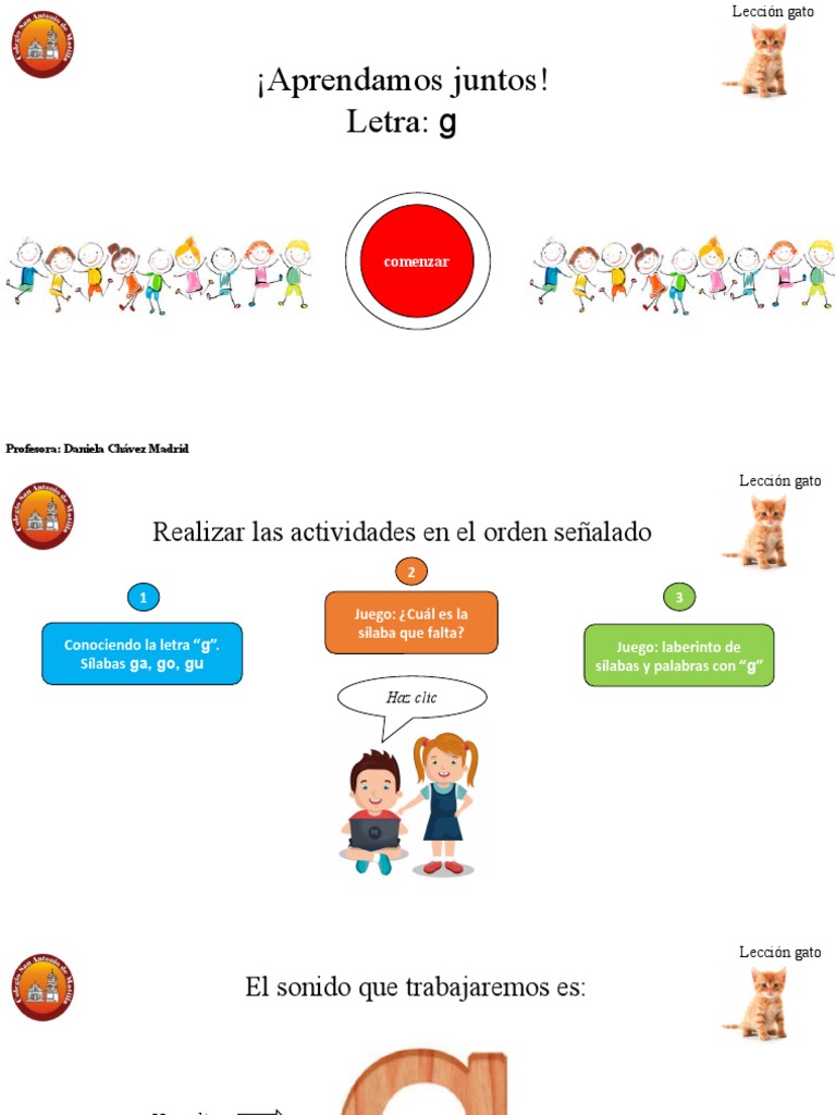 Lección de sílabas con "g" y gato | PDF