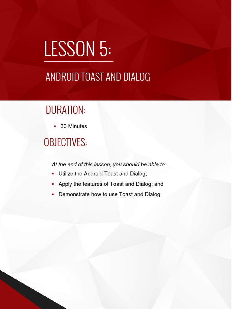 4 Android Toast and Dialog PDF | PDF | Mobile App | Class (Computer Programming)