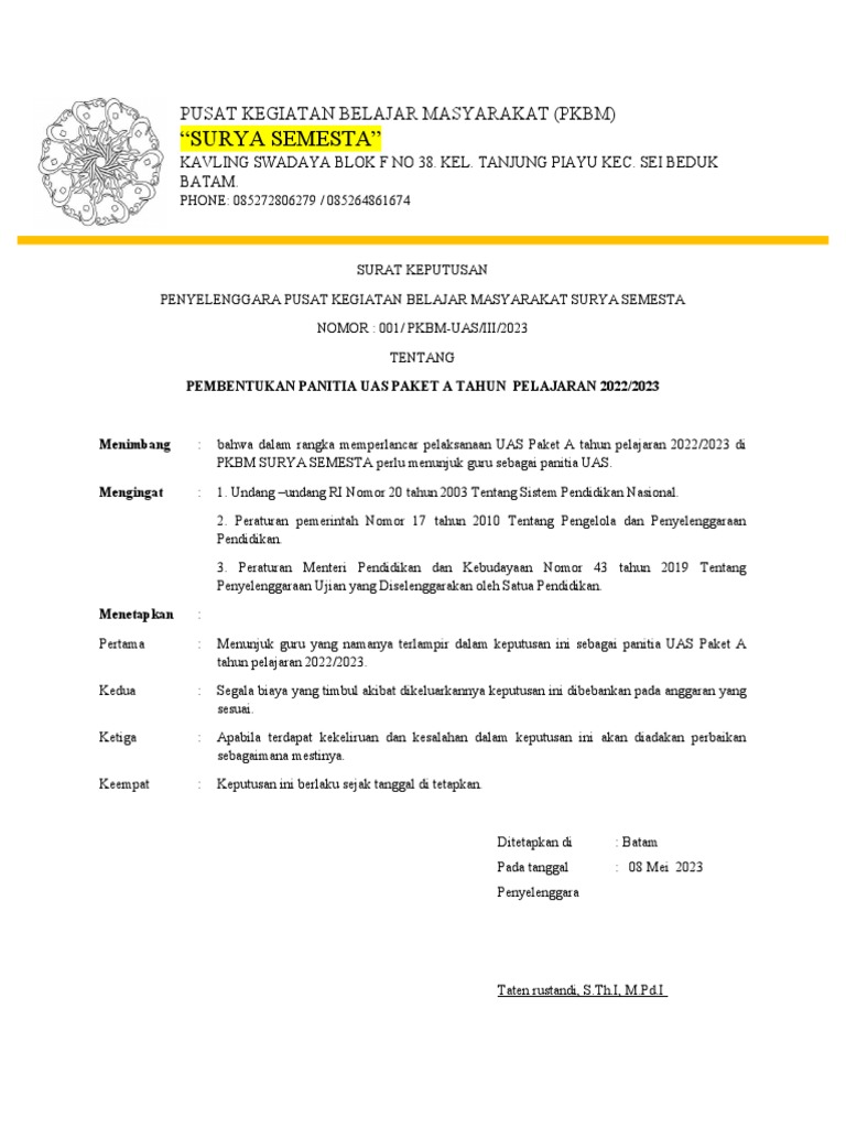 SK Panitia UAS A | PDF