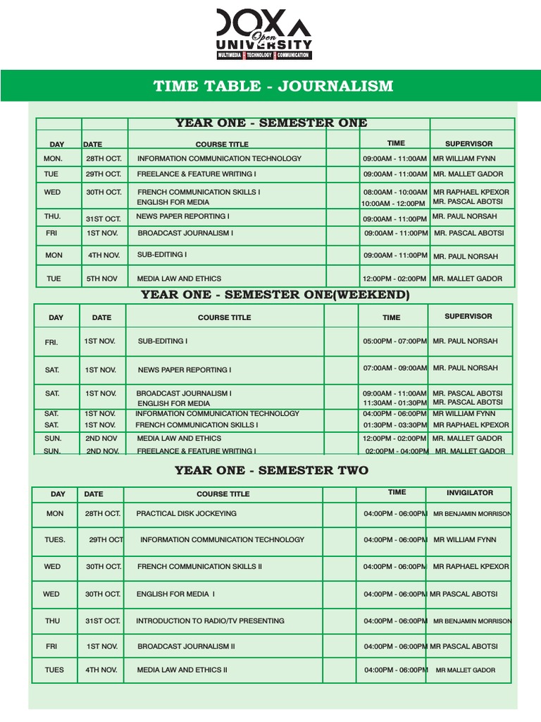 Exam Mid-Sem Timetable | PDF | Multimedia | Information And Communications Technology