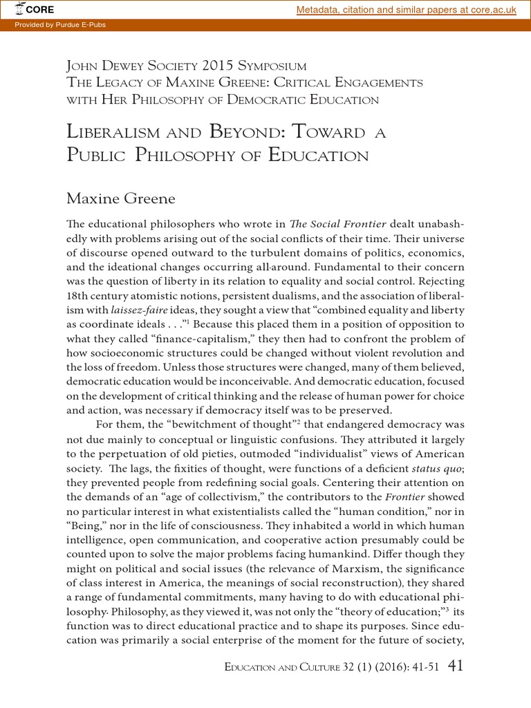 Maxine Green Social Reconstructionist Frontier Marx Education NTR | PDF ...