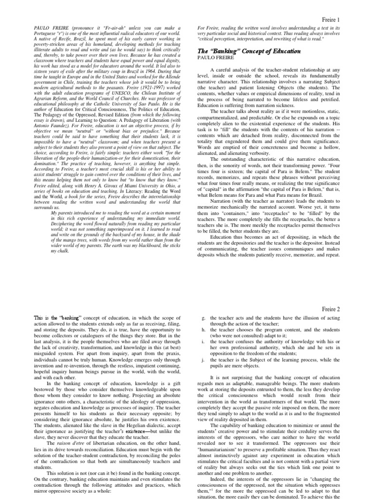 The "Banking" Concept of Education PAULO FREIRE | PDF